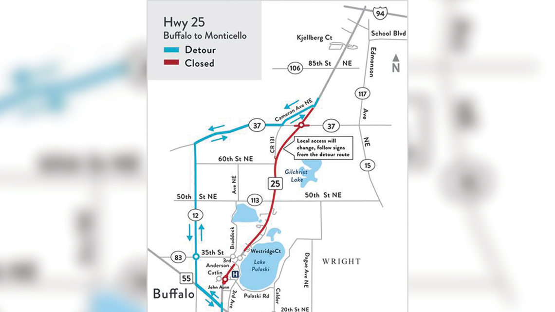 Hwy. 25 detour between Buffalo and Monticello begins April 21